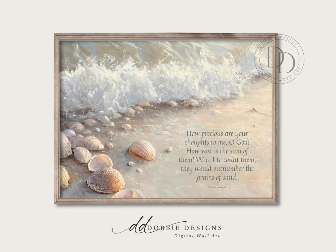 Psalm 139:17-18 Bible Verse Print Coastal Scripture Wall Art Grains Of ...