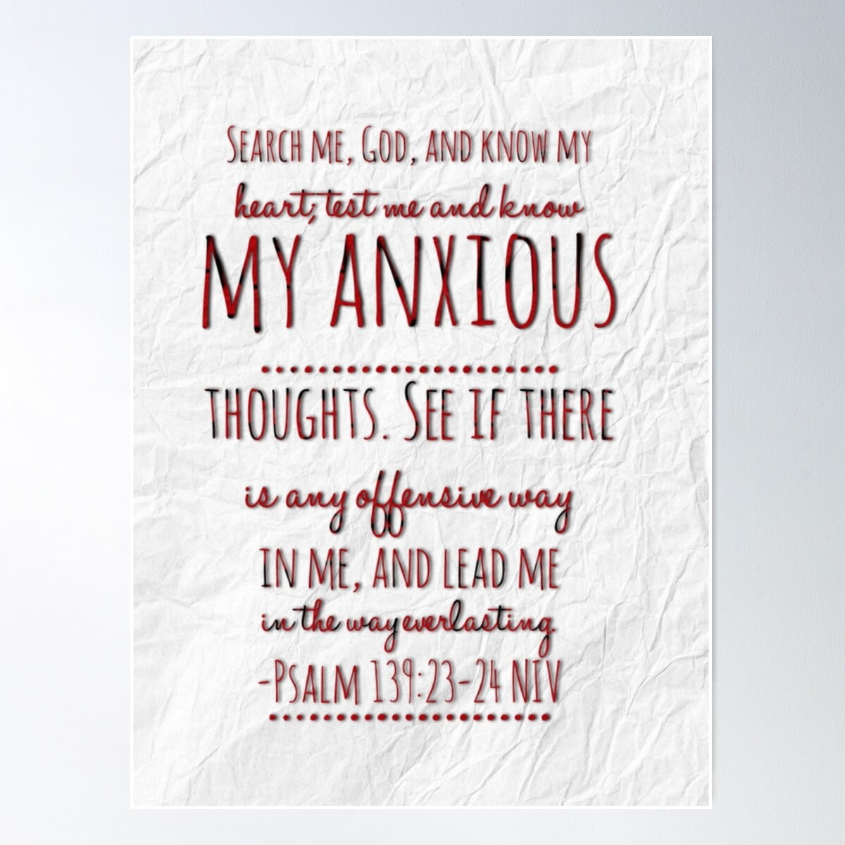 Psalm 139:23-24 Christian Anxiety Bible Verse On Crinkled Paper ...