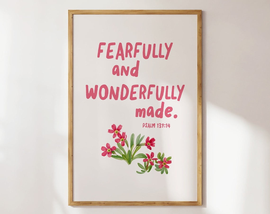 Psalm 139 Fearfully And Wonderfully Made Minimalist Floral Christian ...
