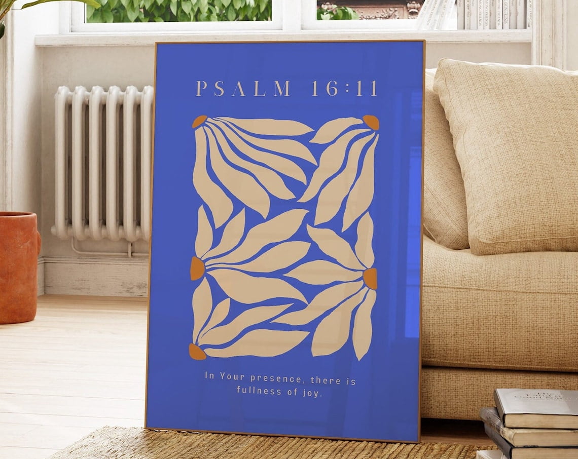 Psalm 16:11 Retro Flower Market Print Be Still Christian Wall Art Bible ...