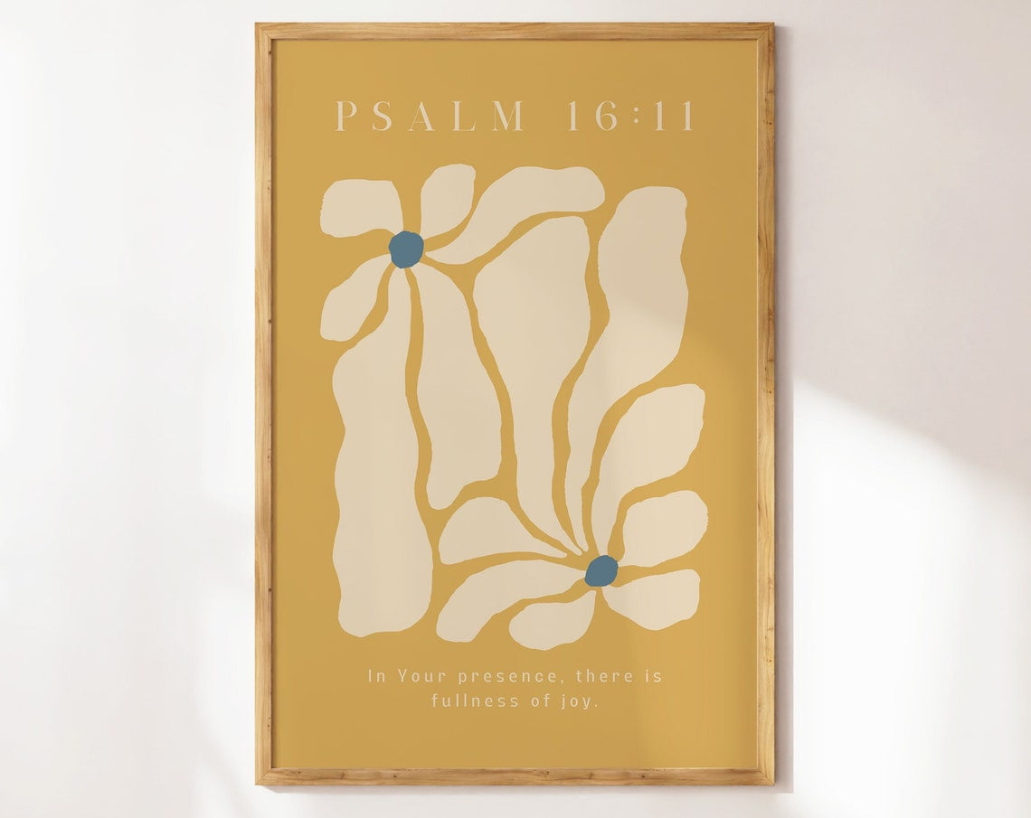 Psalm 16:11 Retro Flower Market Print Be Still Christian Wall Art Bible ...