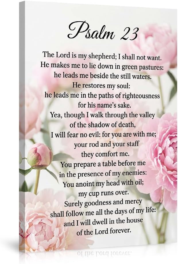 Psalm 23 Bible Verse Wall Art Canvas Posters Pink Peony Floral ...