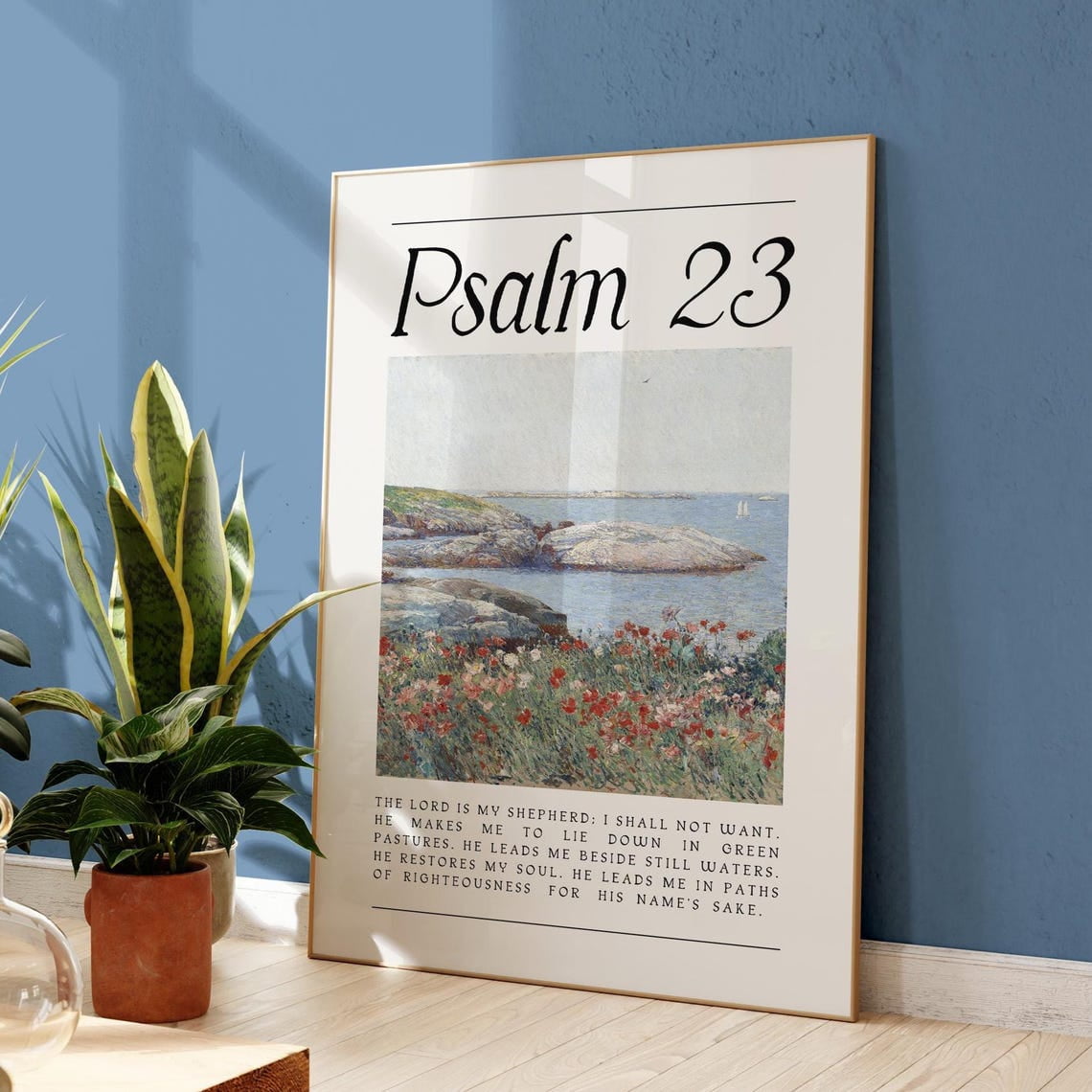 Psalm 23 Coastal Wall Art Print, Bible Verse Beach Landscape, Christian ...