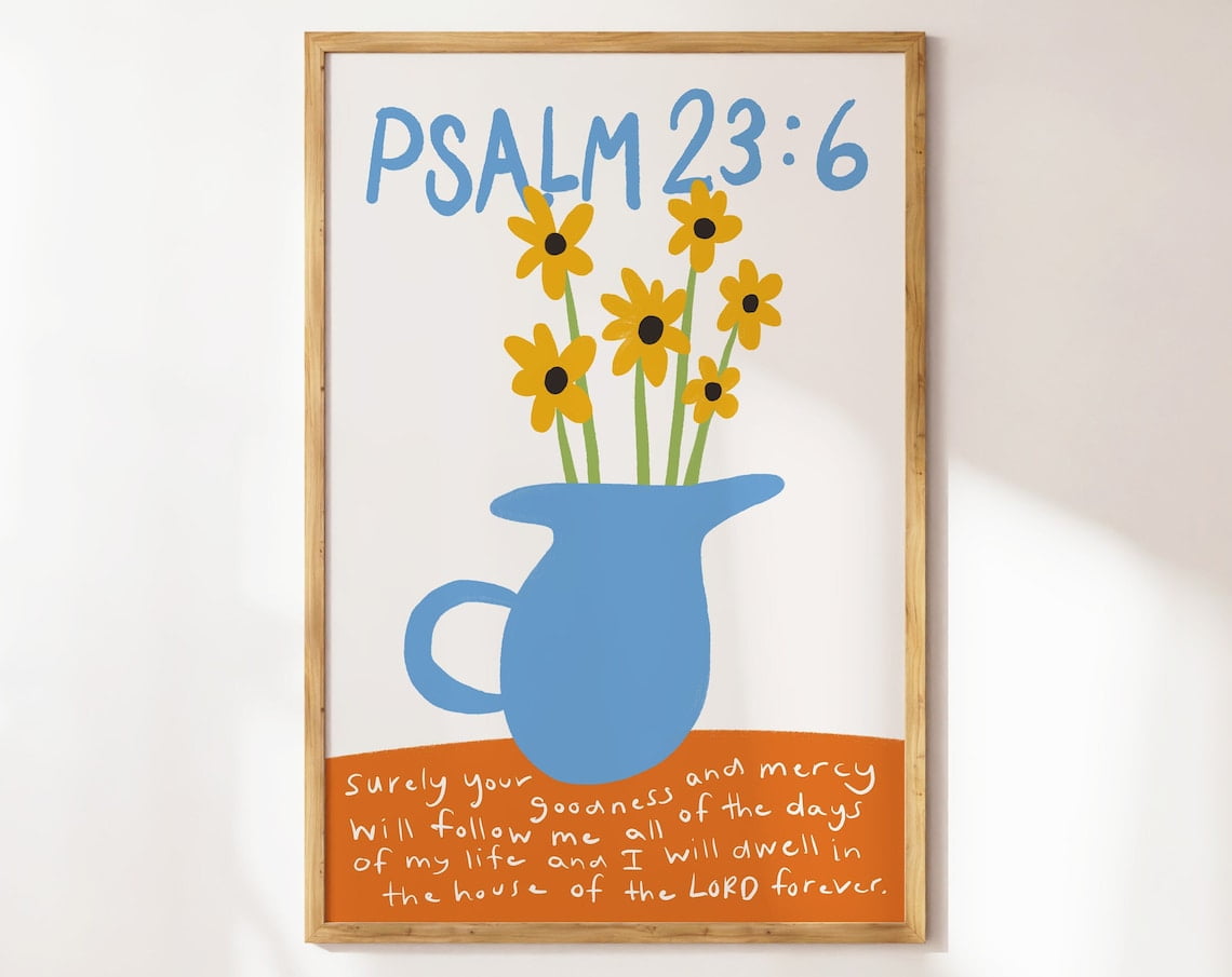 Psalm 23 Floral Vase Print Christian Wall Art Bible Verse Poster Trendy ...