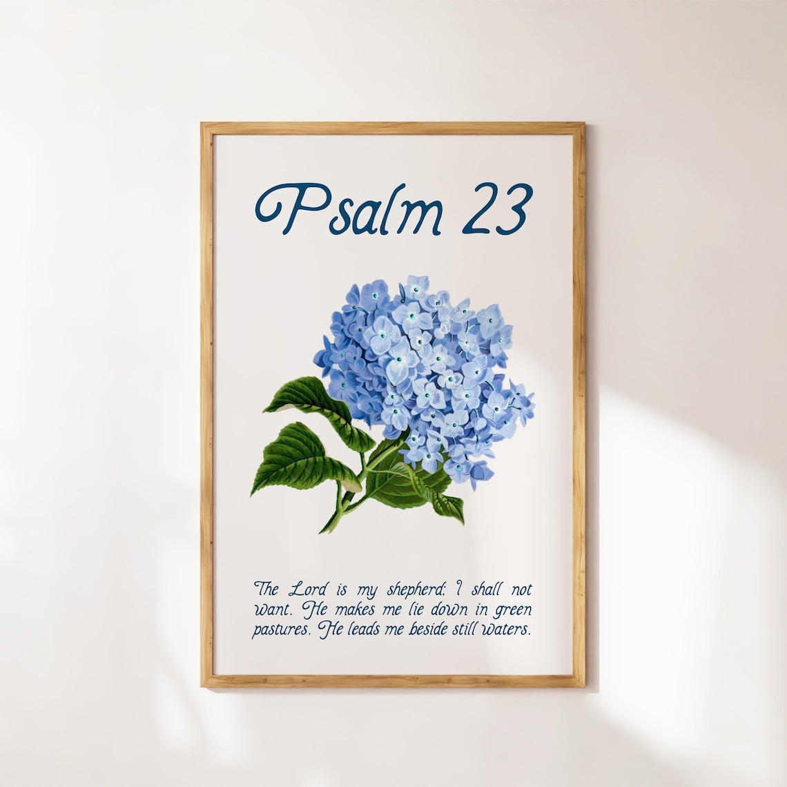Psalm 23 Hydrangea Print, Christian Wall Art, Bible Verse Floral Poster ...