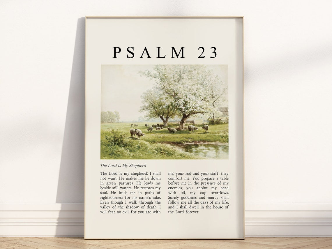 Psalm 23 The Lord Is My Shepherd Bible Verse Wall Art, Vintage ...