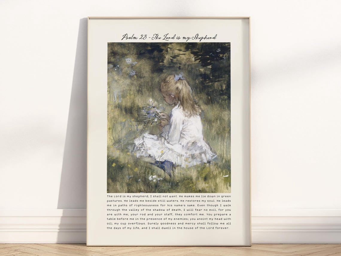 Psalm 23 Lord is My Shepherd Vintage Sage Green Christian Scripture Art ...