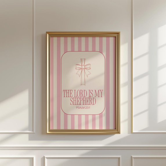 Psalm 23 Poster Christian Scripture Wall Art Minimalist Pink Design for ...
