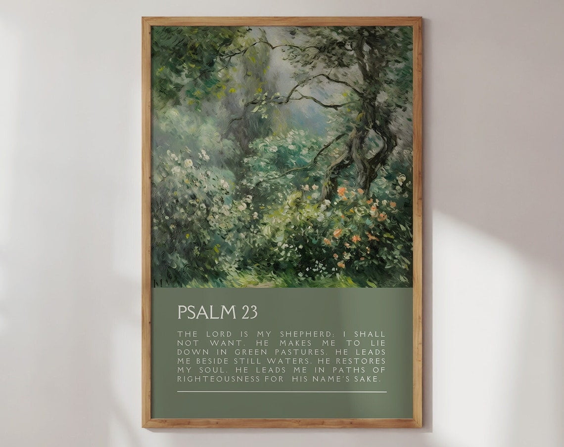Psalm 23, Sage Green Wall Art, Monet Print, Bible Verse Wall Art ...