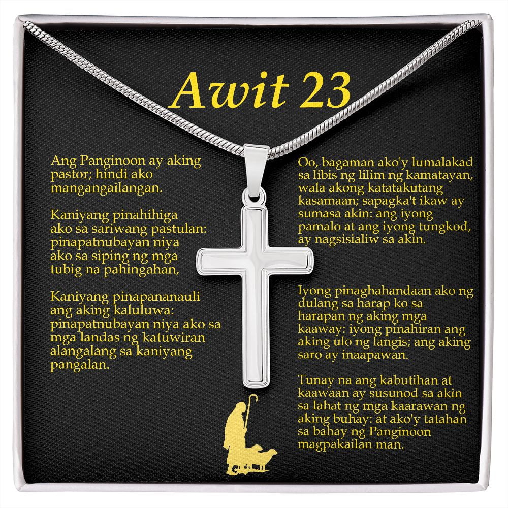 Psalm 23 Tagalog Awit 23 Cross Card Necklace w Stainless Steel Pendant ...