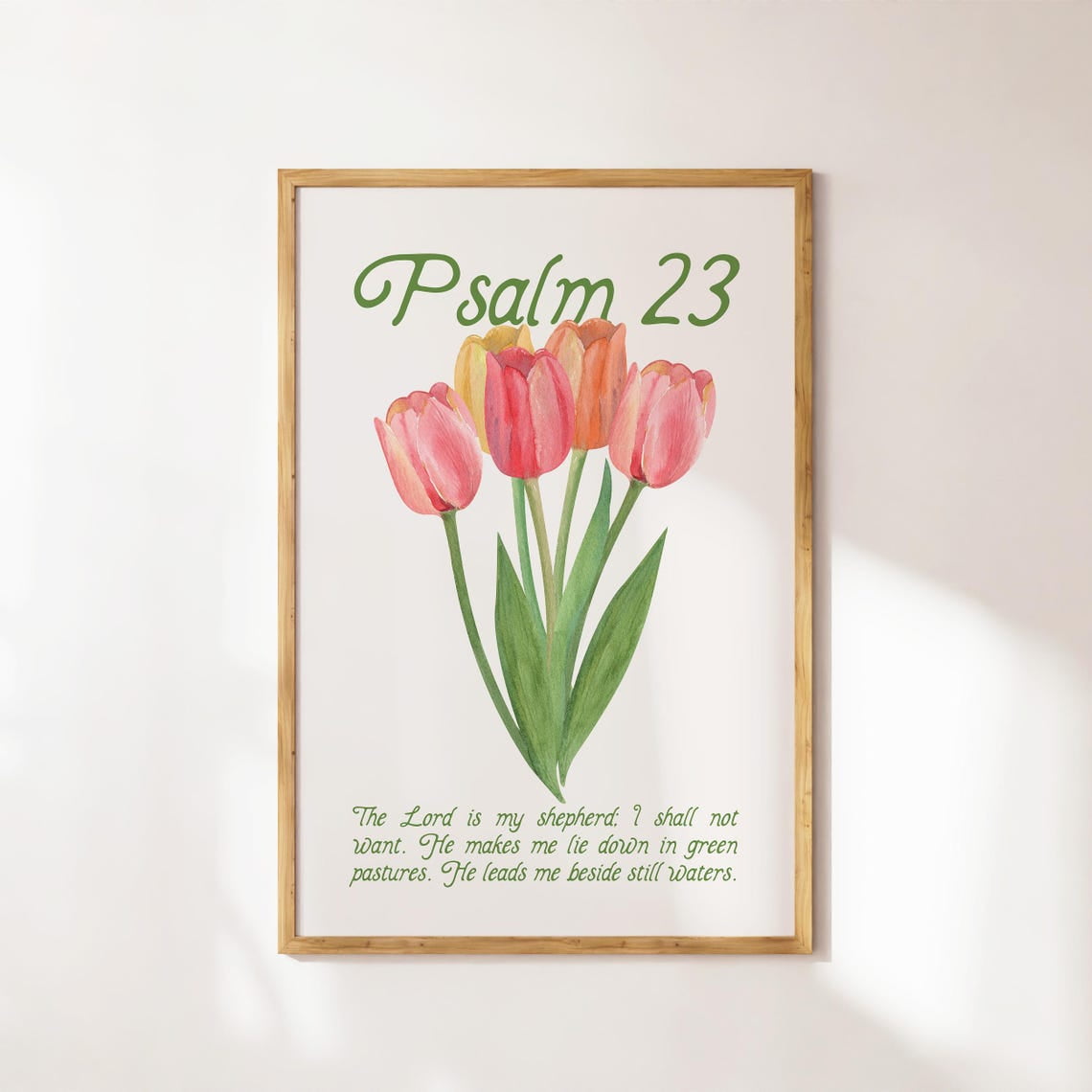 Psalm 23 Tulip Print, Christian Wall Art, Floral Bible Verse Poster ...