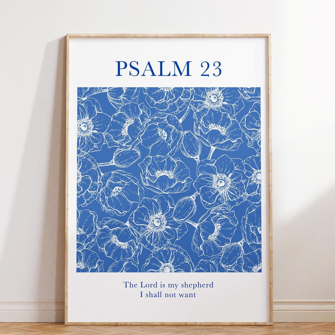 Psalm 23 Vintage Blue, The Lord Is My Shepherd, Floral Christian Wall ...