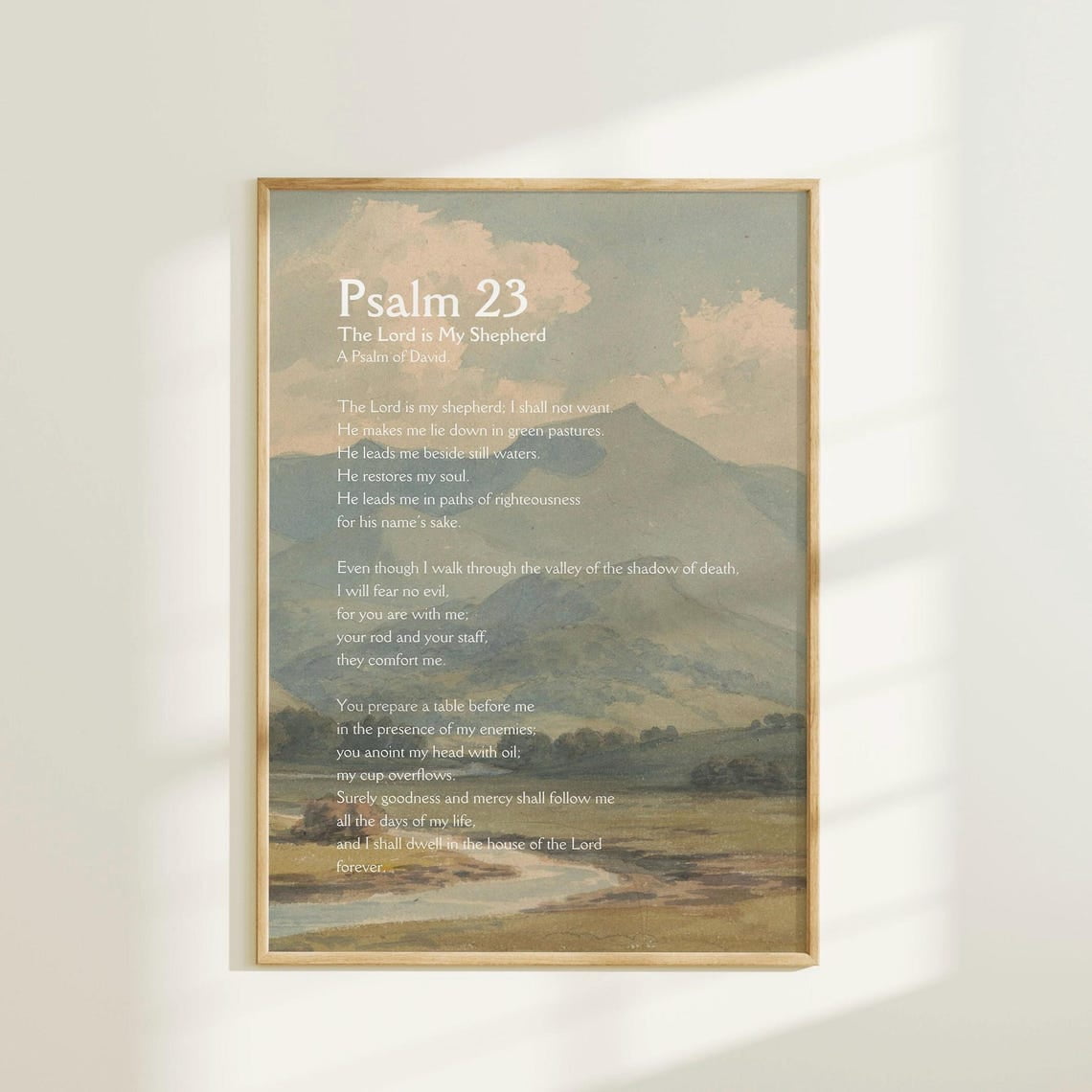 Psalm 23 Vintage Landscape Christian Wall Art, Bible Verse Wall Art ...