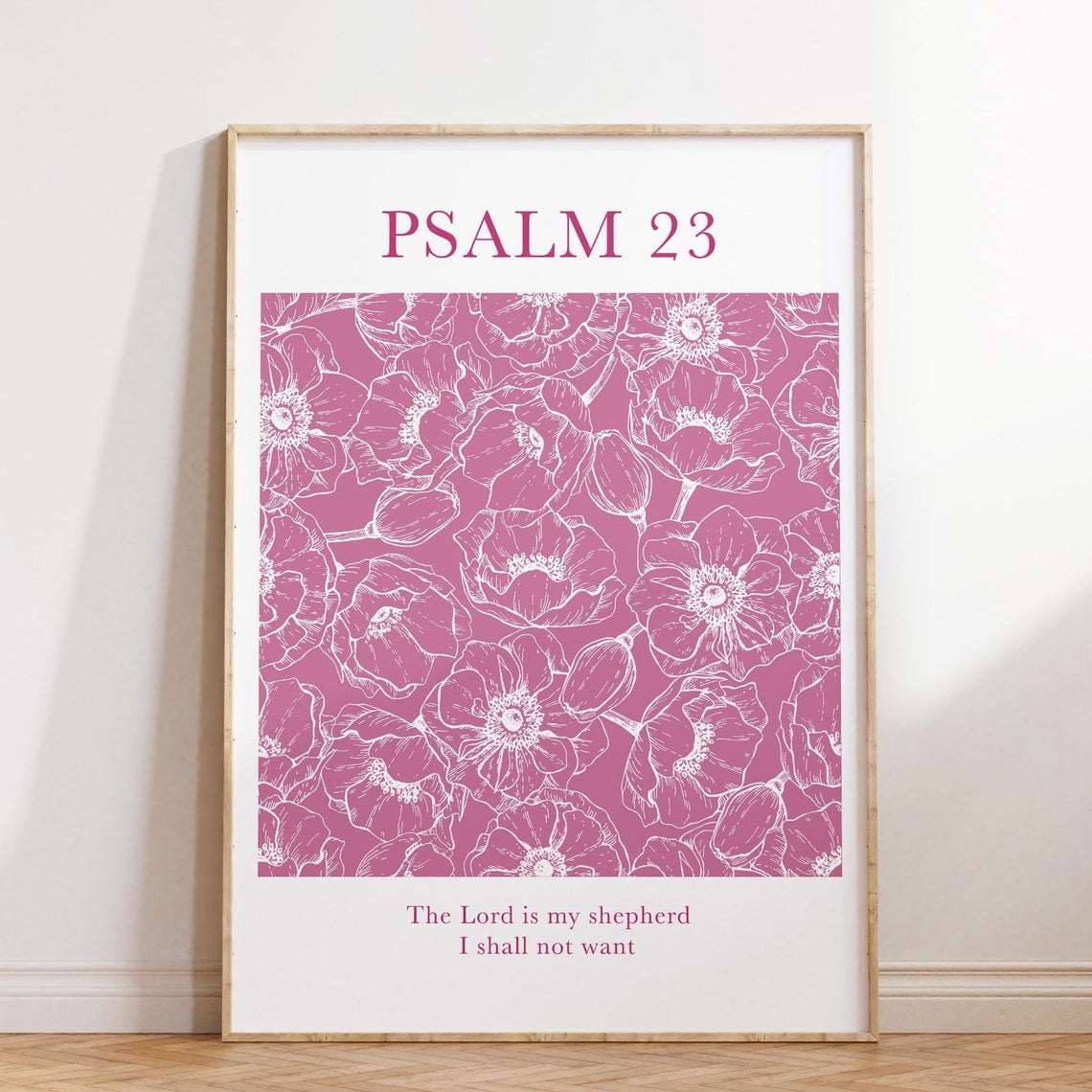 Psalm 23 Vintage Pink, The Lord Is My Shepherd, Floral Christian Wall ...