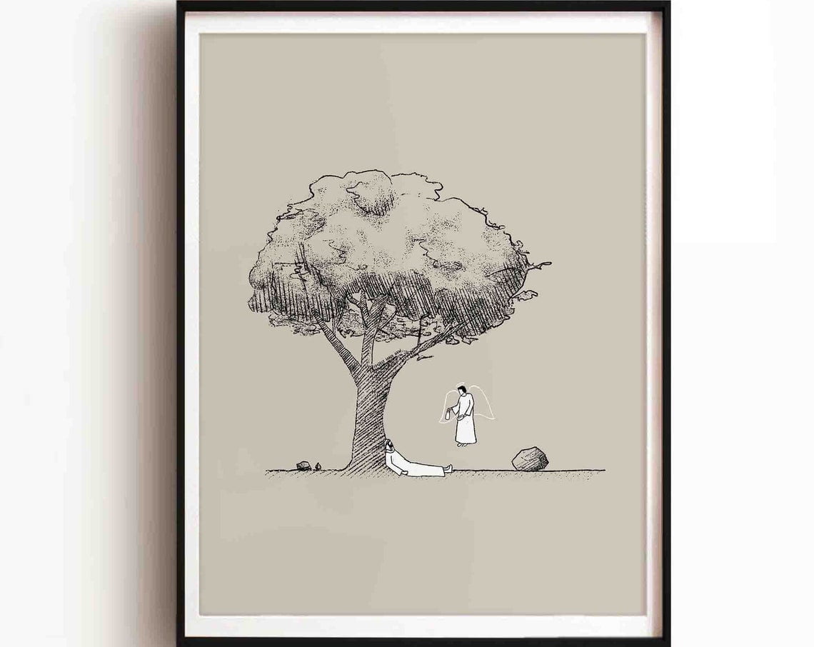 Elijah Under The Juniper Tree, Bible Sketches, Christian Modern, Angel ...