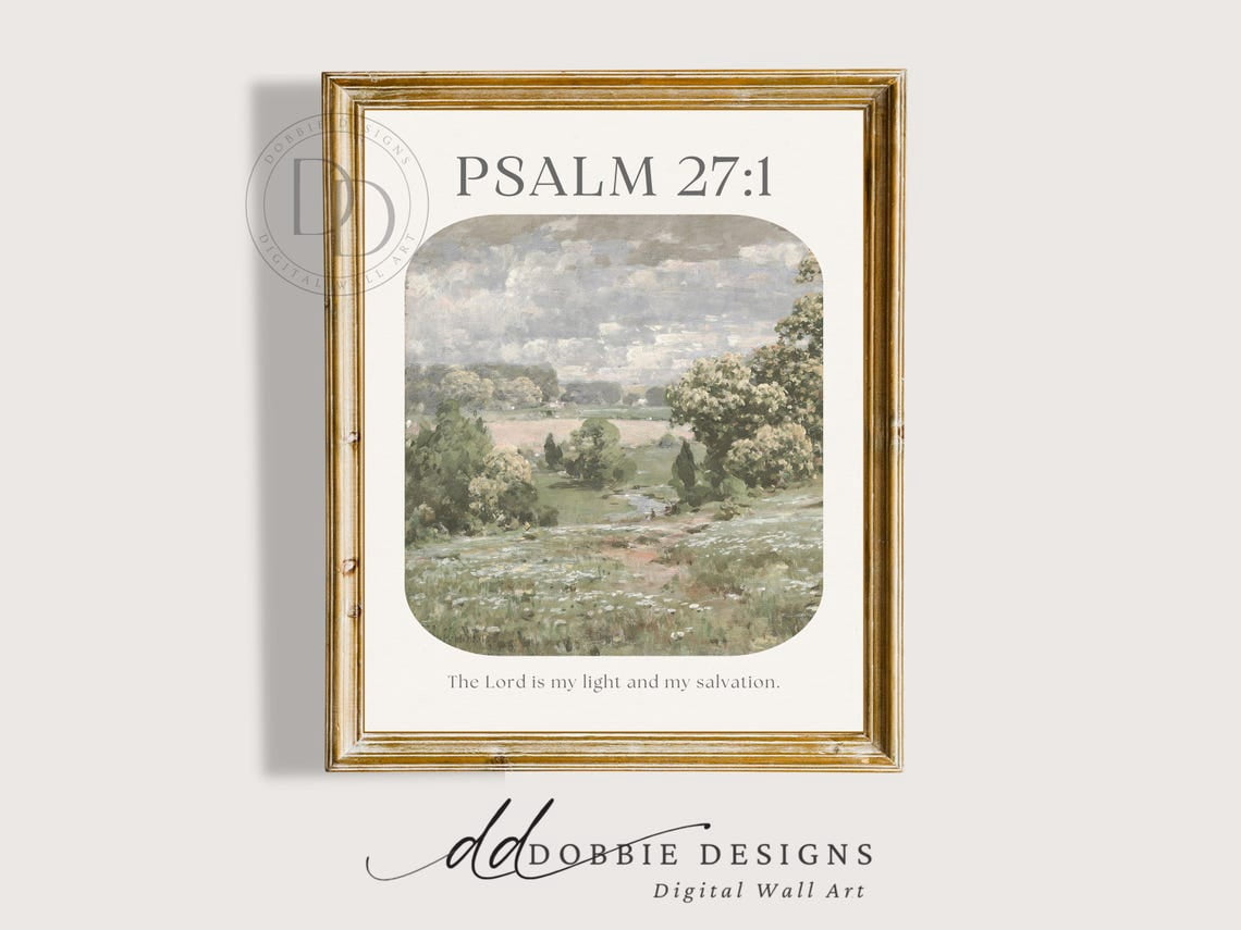 Psalm 27:1 Bible Verse Wall Art Vintage Christian Landscape Print ...
