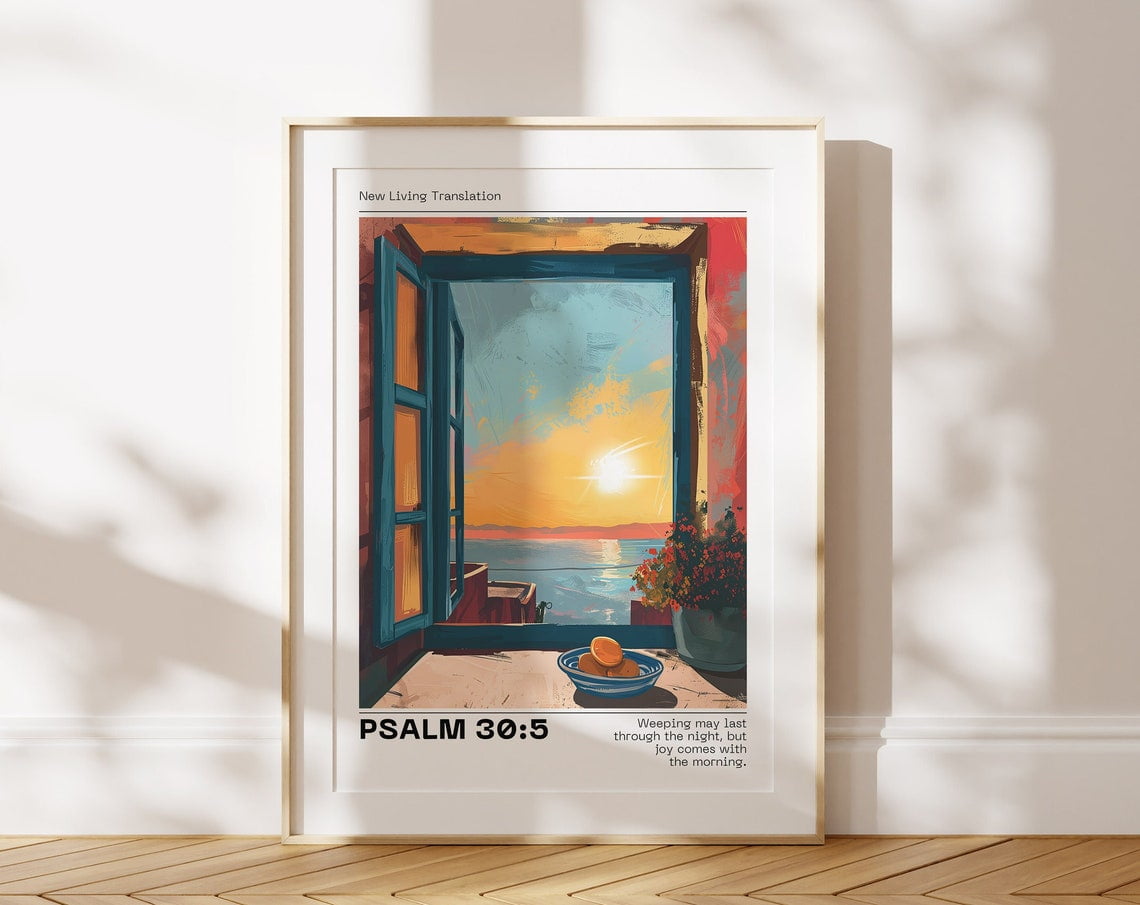 Psalm 30:5 Wall Art, Vintage Christian Decor, Retro Aesthetic Print ...