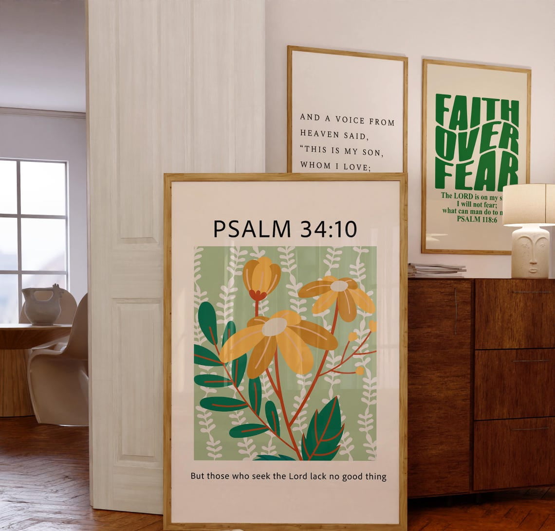 Psalm 34:10 Print, Christian Wall Art, Psalm Bible Verse, Faith Print ...