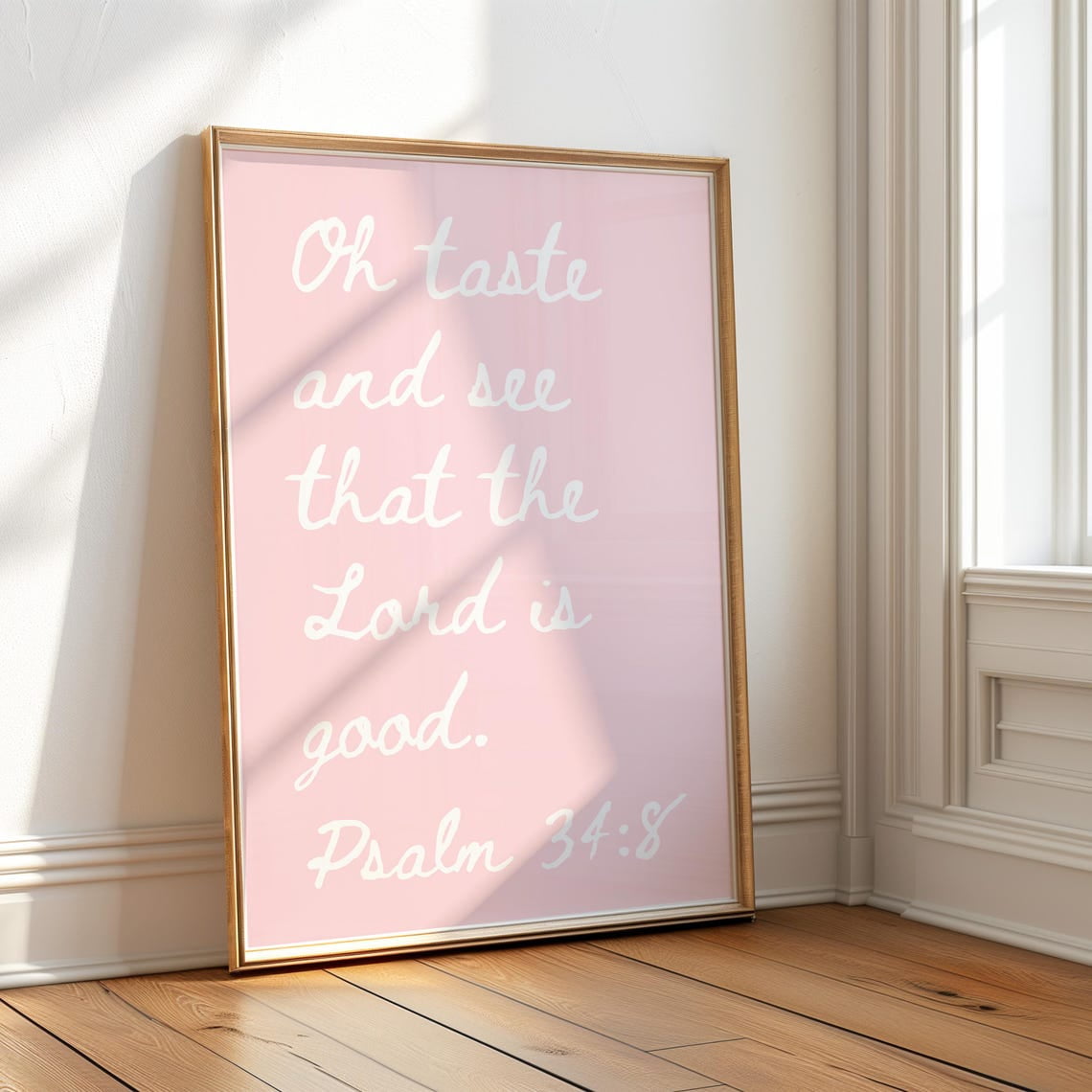 Psalm 34 Coastal Granddaughter Print, Pink Preppy Room Decor, Christian ...