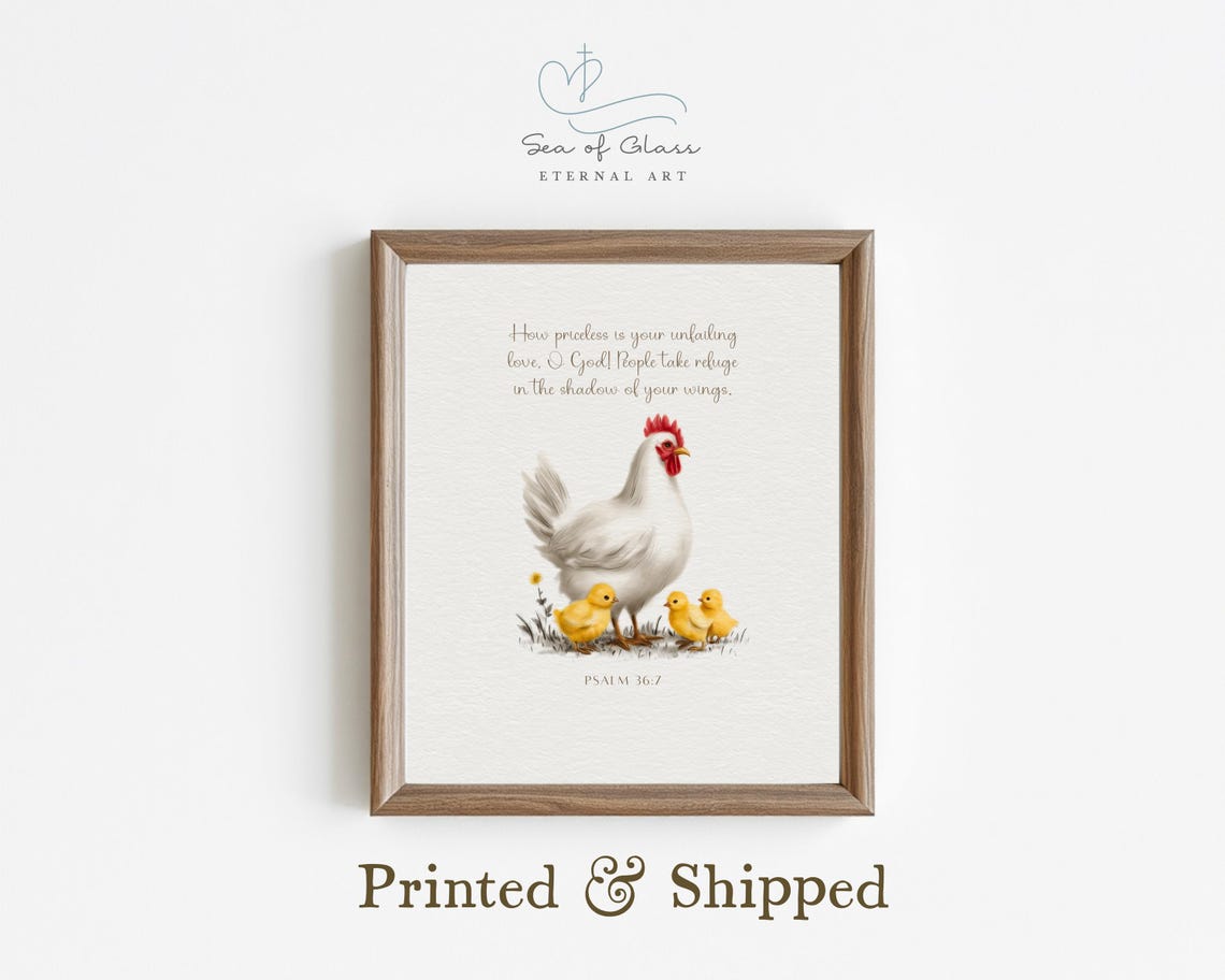 Psalm 36:7 Hen and Chicks Print Poster Christian Wall Art Poster on ...