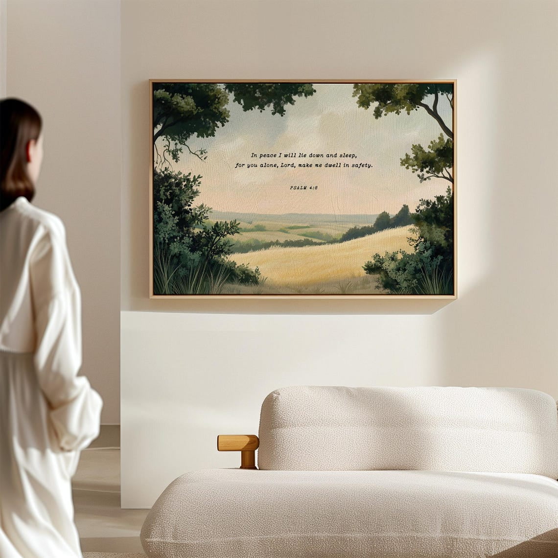 Psalm 4:8 Scripture Wall Art Peaceful Field Christian Sleep In God'S ...