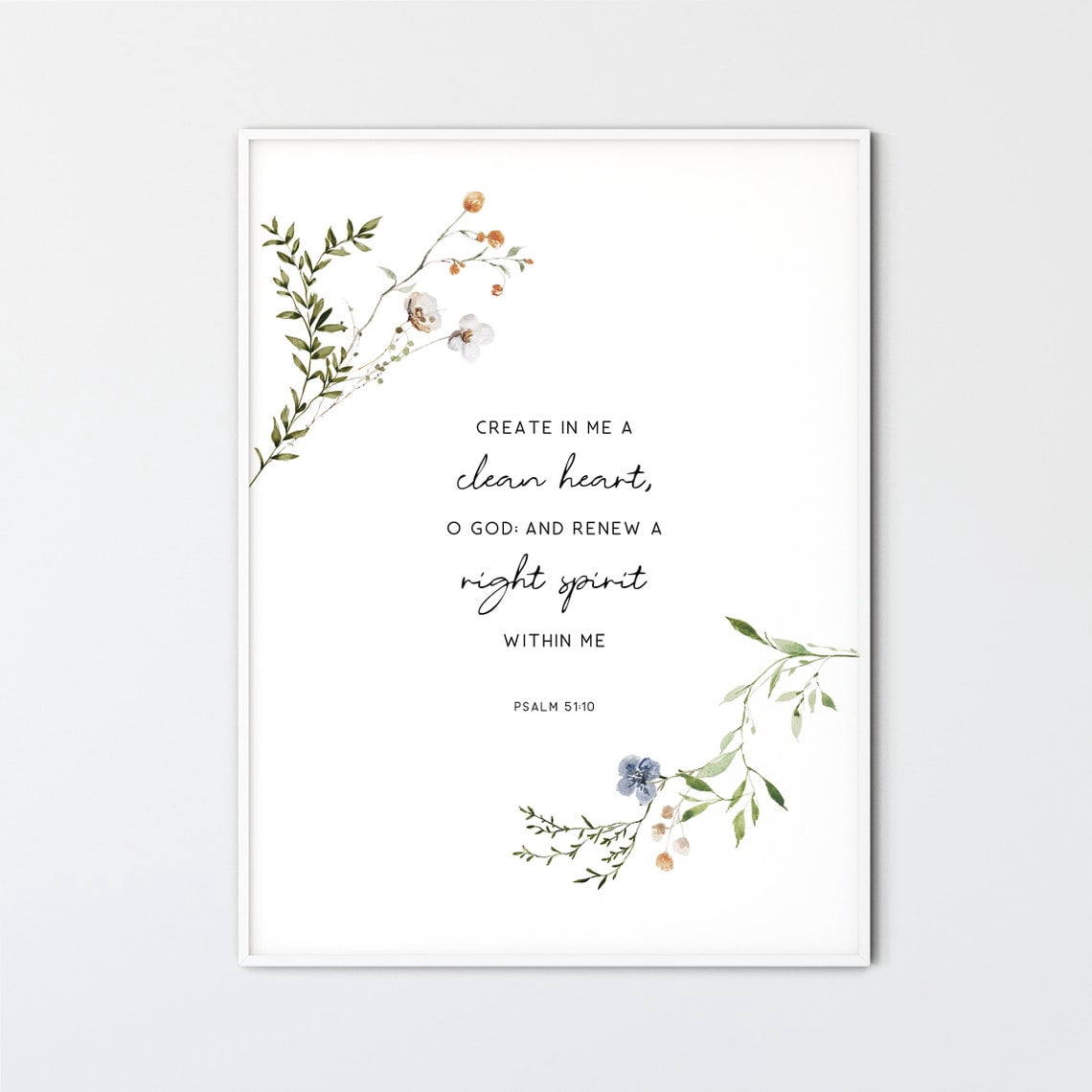 Psalm 51:10 Kjv Create In Me A Clean Heart Christian Wall Art Poster ...