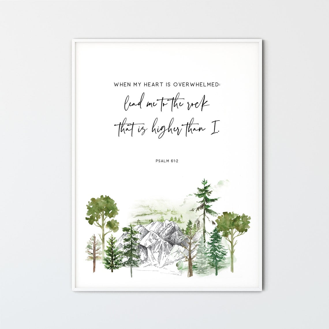 Psalm 61:2 Bible Verse Wall Art Scripture Mountains Christian Wall Art ...