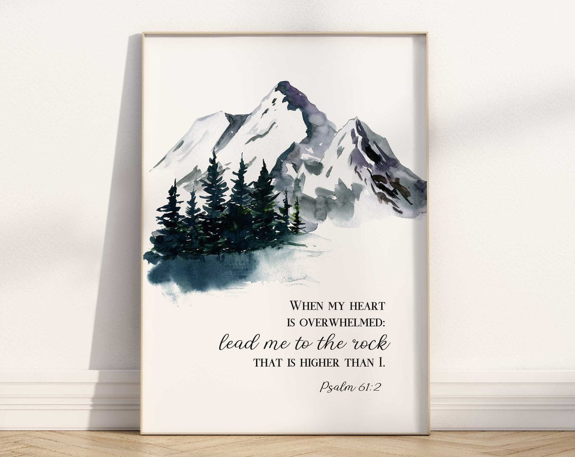 Psalm 61:2 Lead Me To The Rock Bible Verse Wall Art, Modern Christian ...