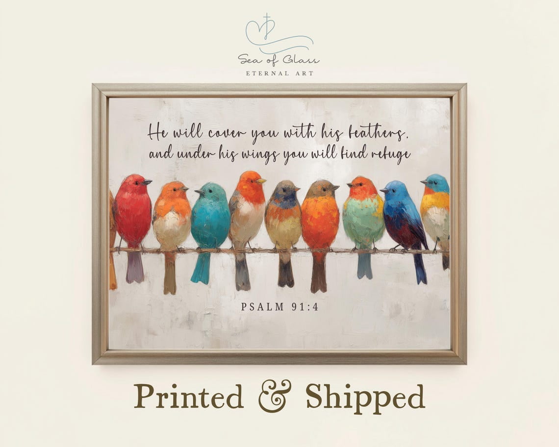 Psalm 91:4 Bird Print Poster - Christian Scripture Wall Art Poster ...