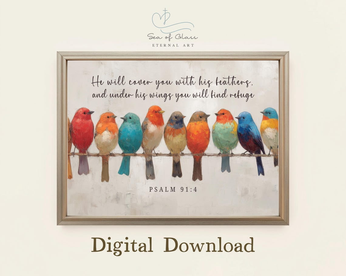 Psalm 91:4 Bird Wall Art Poster Christian Scripture Print Poster He ...