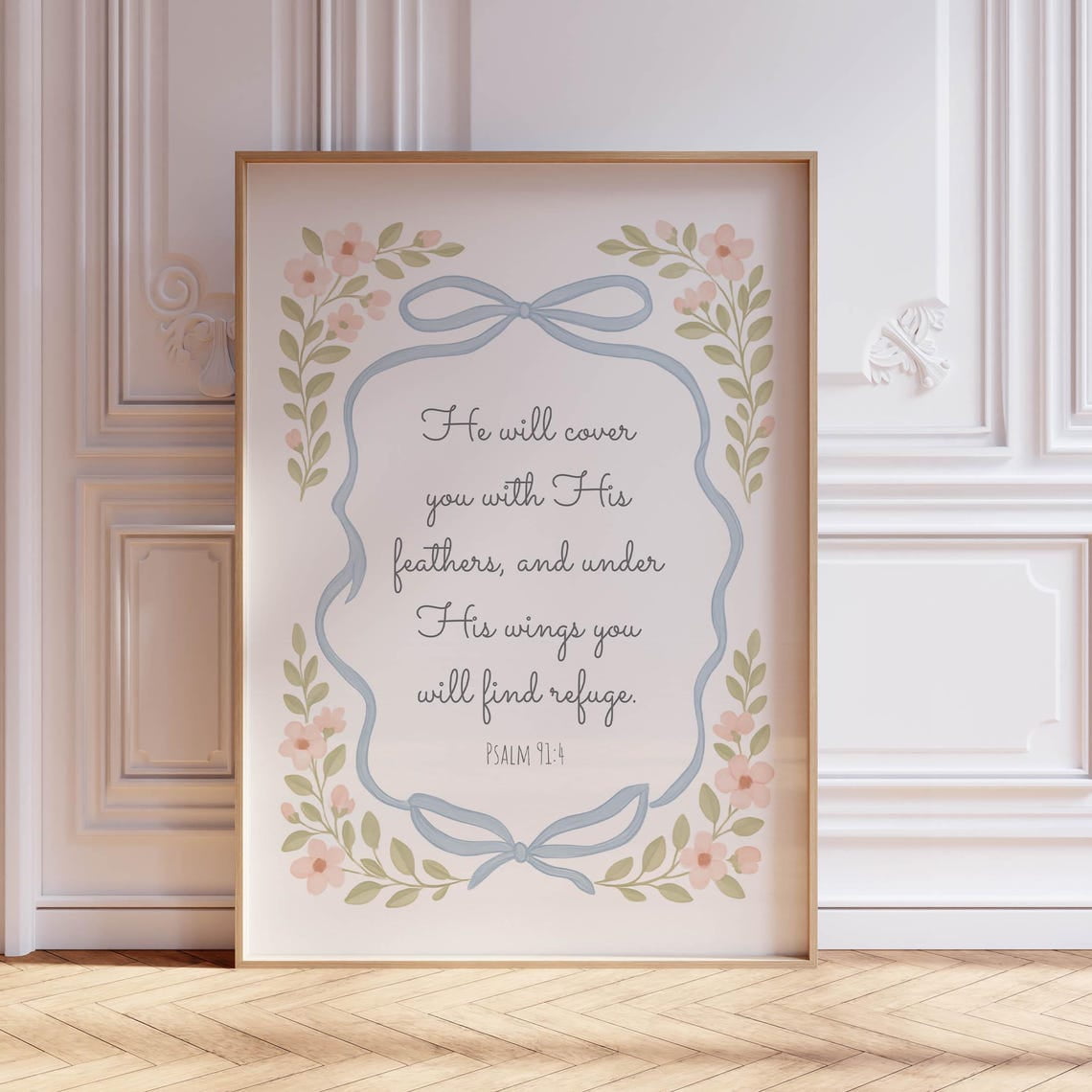 Psalm 91:4 Christian Wall Art, Scripture Print For Baptism Gift, Blue ...