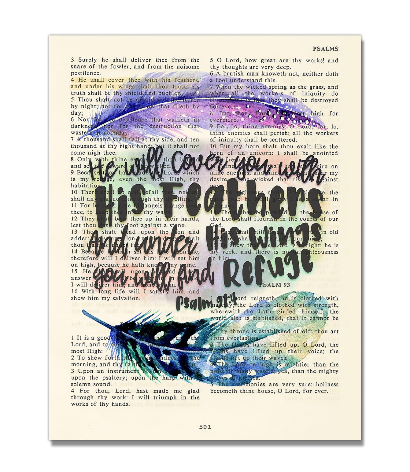 Psalm 91:4, He Will Cover You with His Feathers, Vintage Bible Verse ...