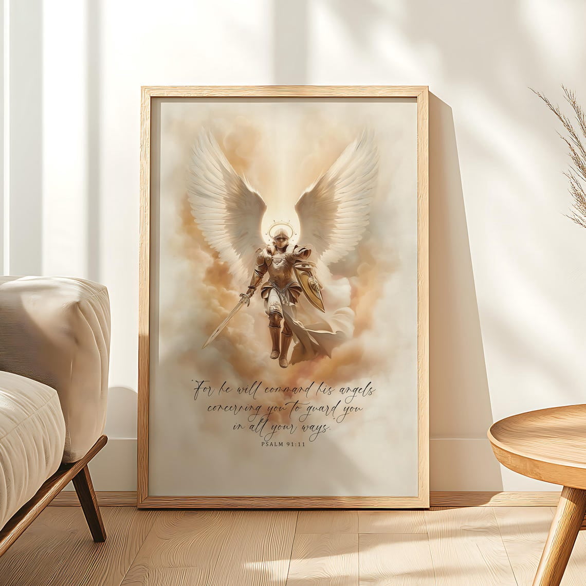 Psalm 91 Angel Protection Christian Wall Art, Unframed Canvas Size 8x12 ...