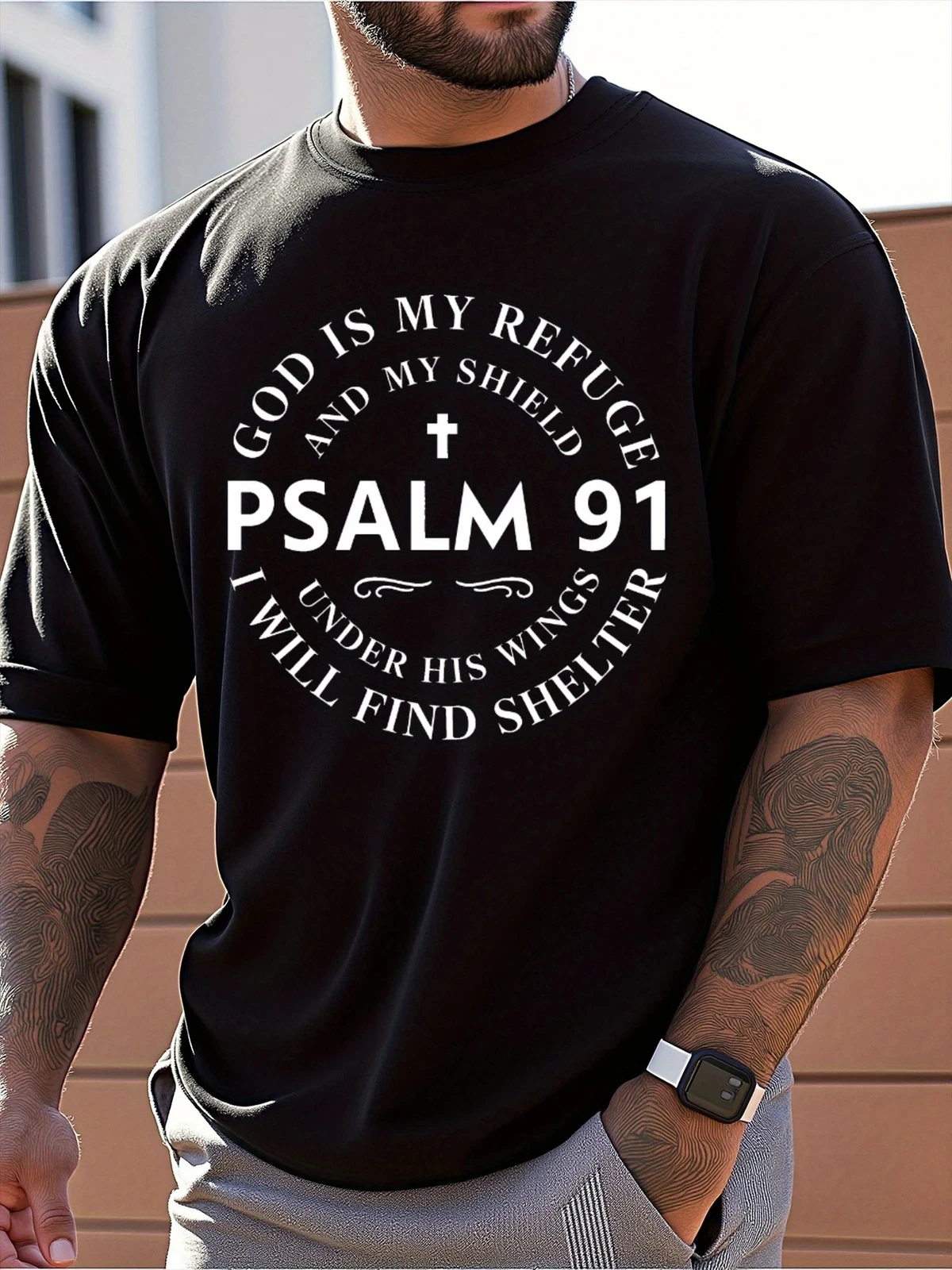 Psalm 91 Inspirational T-Shirt - God is My Refuge & Shield Christian ...