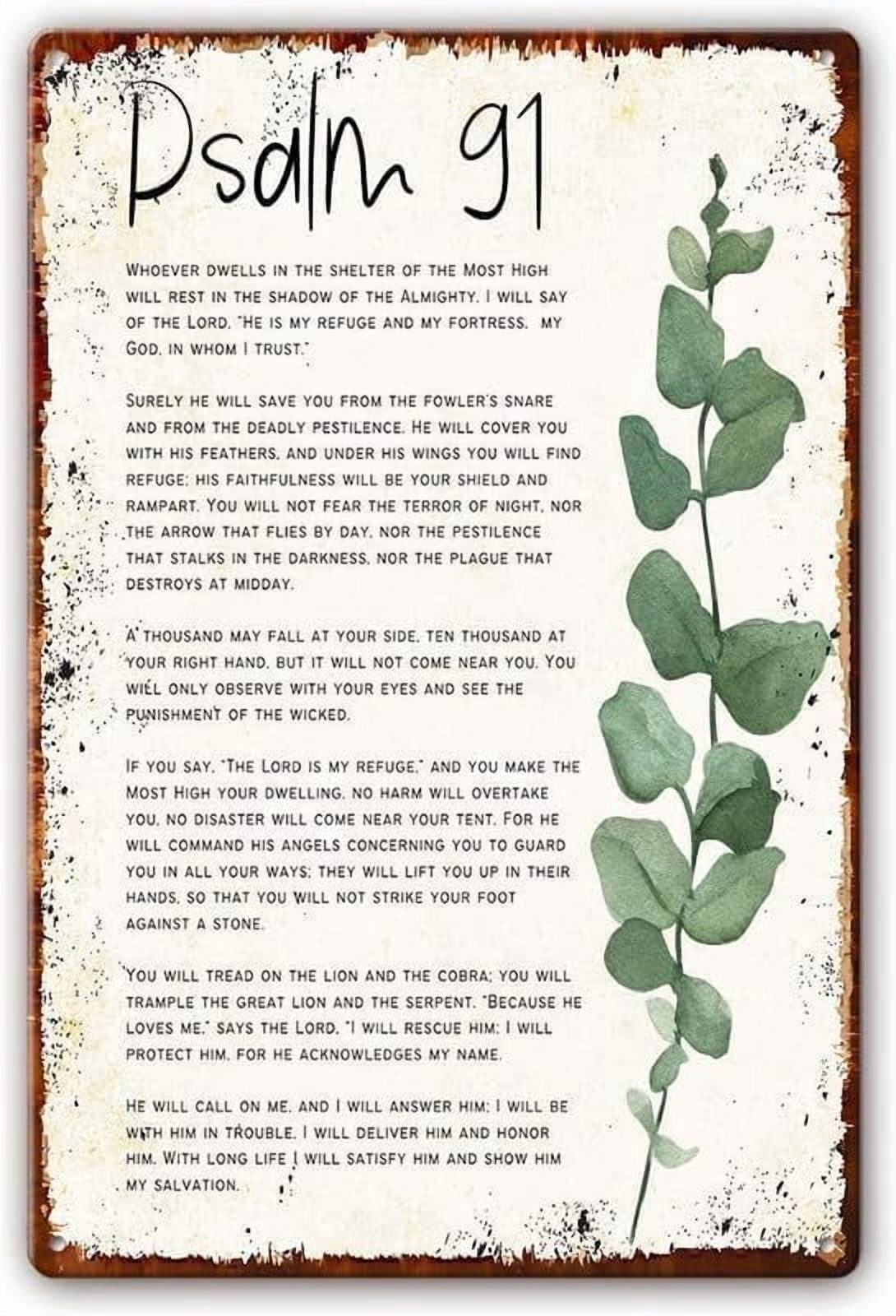Psalm 91 Metal Tin Sign Bible Verses Wall Decor Scripture Wall Art He ...