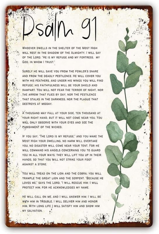 Psalm 91 Metal Tin Sign Bible Verses Wall Decor Scripture Wall Art He ...