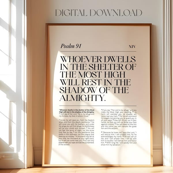 Psalm 91 Niv Whoever Dwells In The Shelter , Bible Chapter Poster ...