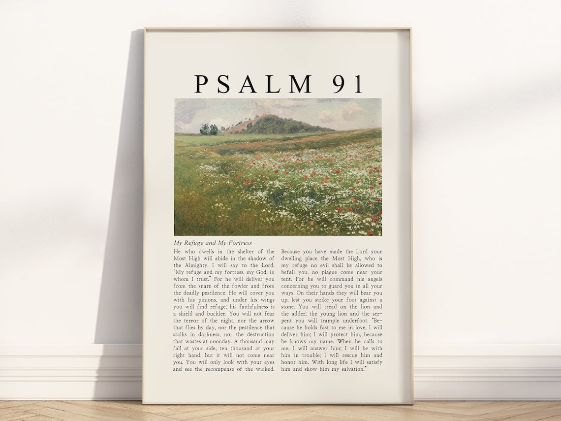 Psalm 91 My Refuge And My Fortress Bible Verse Wall Art, Vintage ...