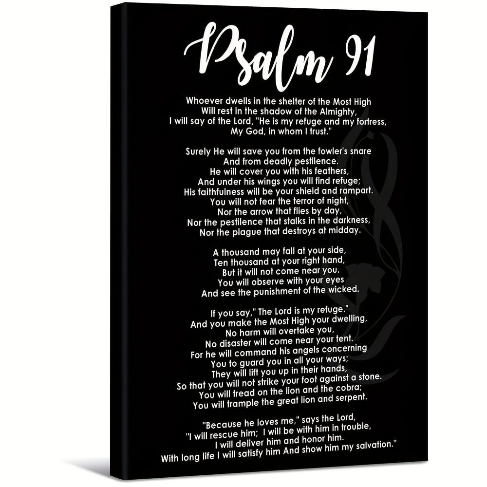 Psalm 91 Religious Text. Large Wooden Framed Wall Art Home Decor Canvas ...