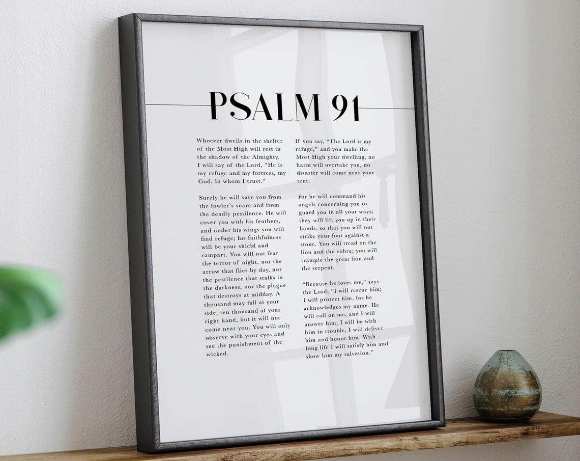 Psalm 91 Scripture Wall Art, He Who Dwells In The Shelter, Bible Verse ...