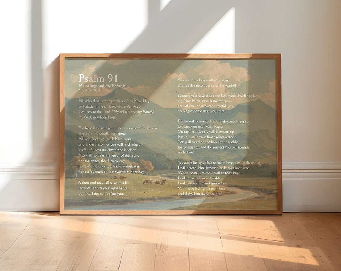 Psalm 91 Vintage Landscape, Christian Wall Art, Bible Verse Wall Art ...