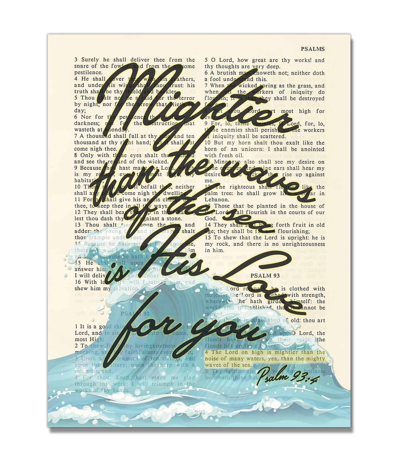 Psalm 93:4, Mightier than the Waves of the Sea is His Love for You, Vintage Bible Verse Page ...