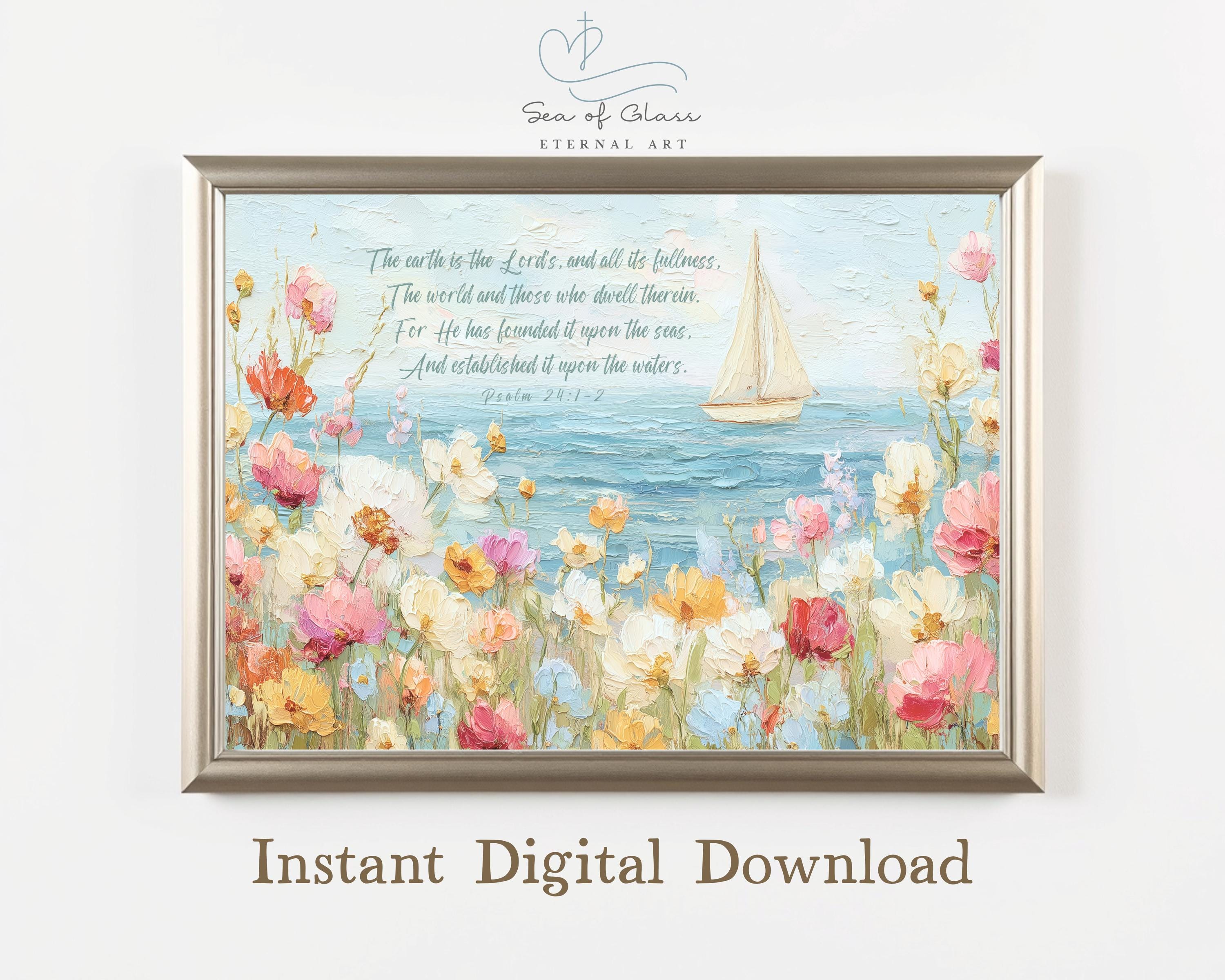 Psalm Floral Seaside Art Poster Christian Sailboat Warm Present Vintage ...