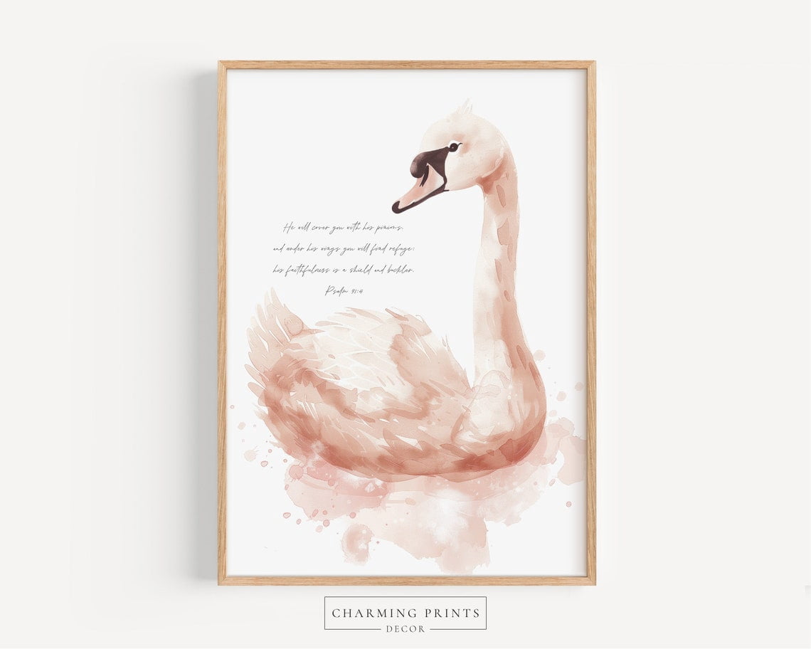 Psalm Ninety One Swan Nursery Scripture Poster, Unframed Size 8x12 ...