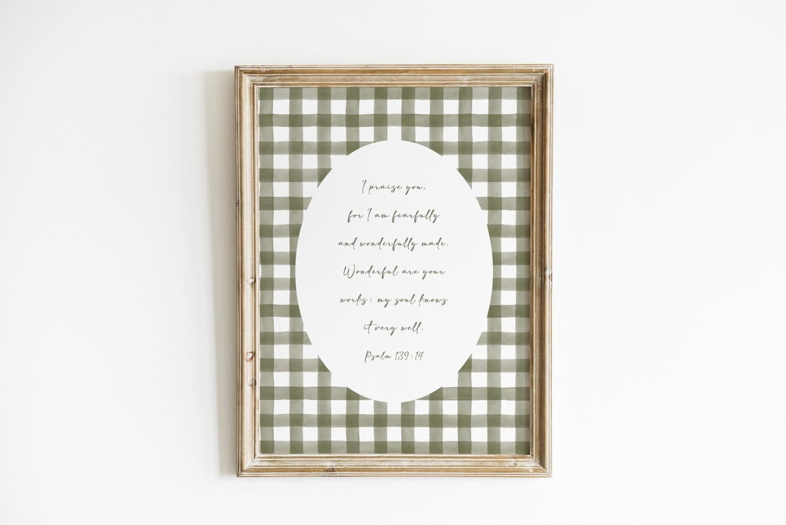 Psalm One Thirty Nine Green Gingham Poster, Unframed Size 24x36 ...