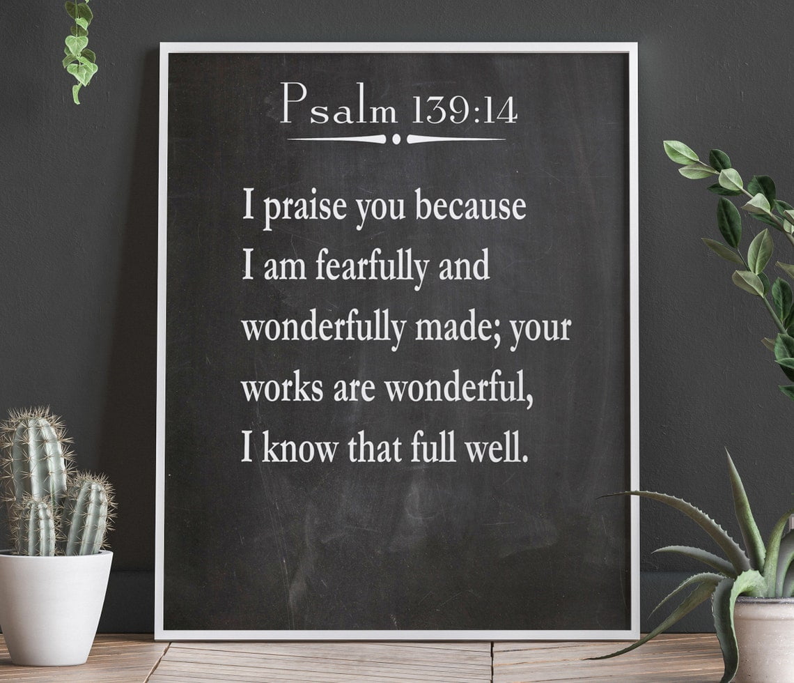 Psalm Print Psalm 139:14 Bible Poster Bible Quote Wall Art Wall Art ...
