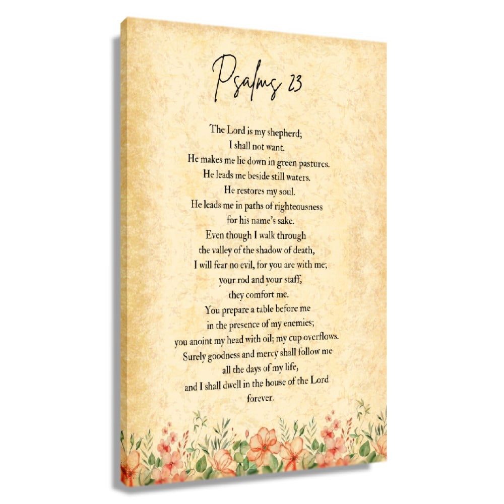 Psalms 23 Wall Art Bible Verse Poster Flower Wall Decor For Bedroom ...