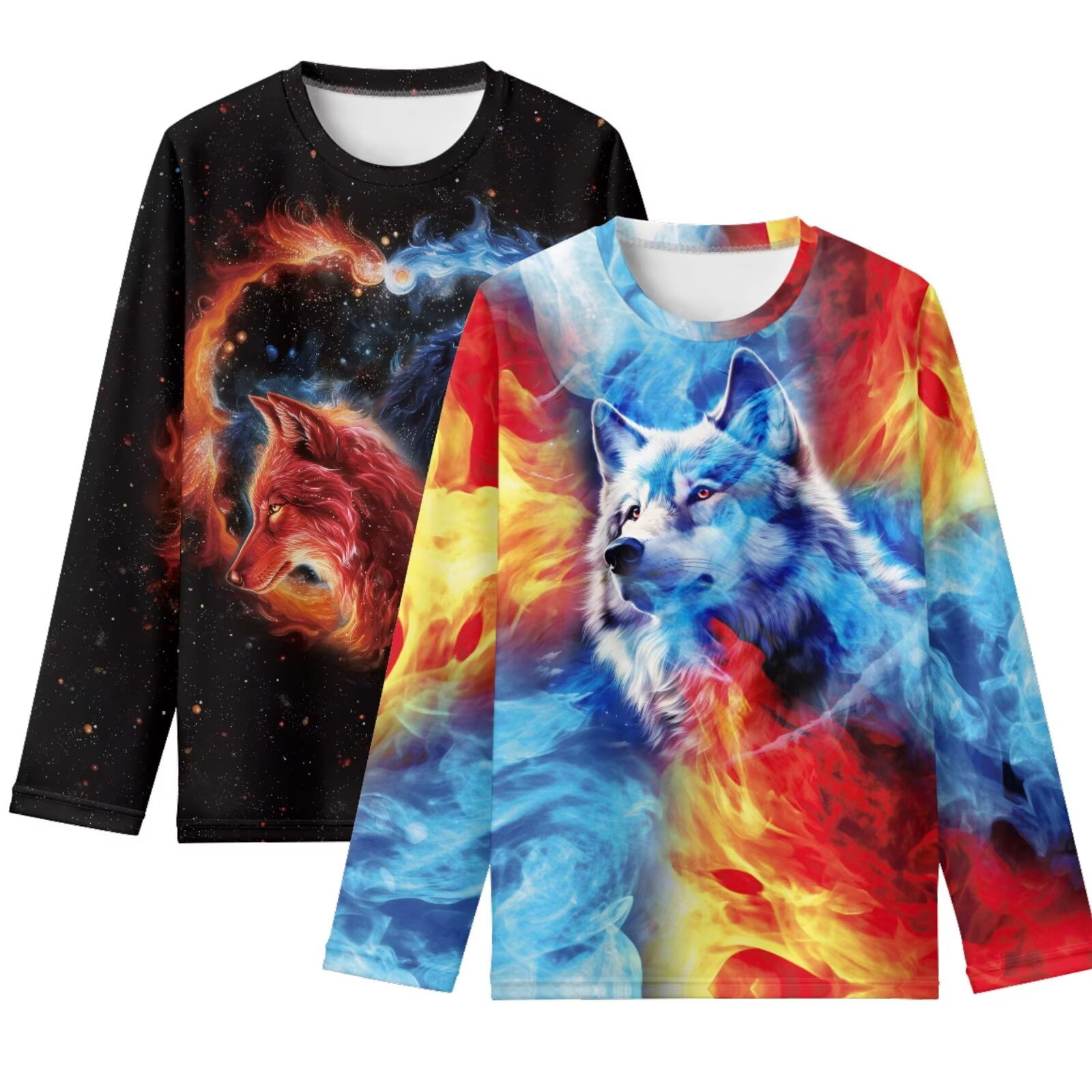 Psesaysky 2 Pack Girls' Long Sleeve Tees 13-14 Years Fire Wolf Crew ...