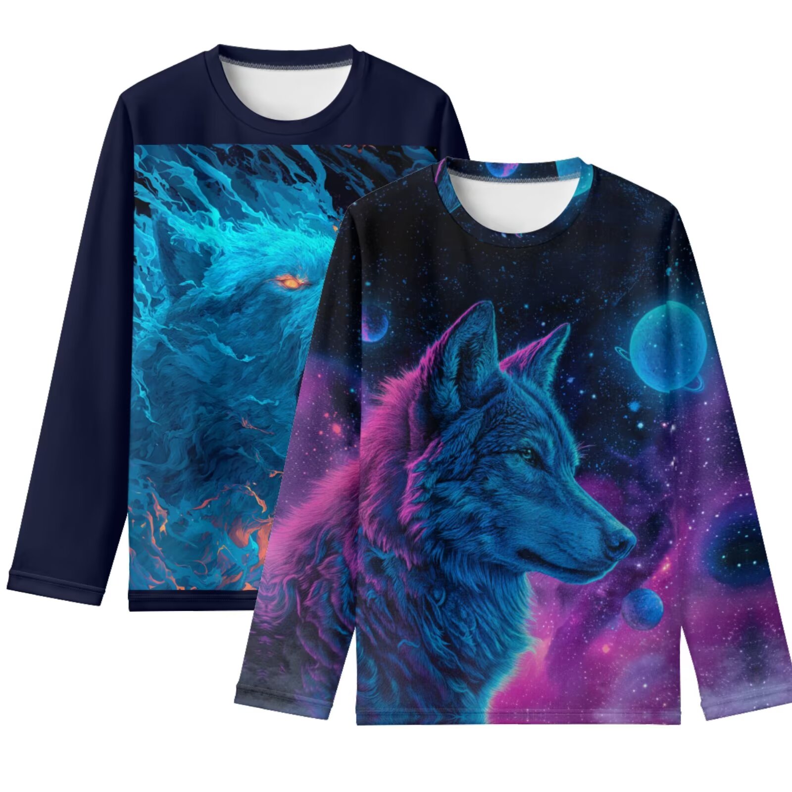 Psesaysky 5-6 Years Boys Shirts Long Sleeve Galaxy Wolf Space Crew Neck ...