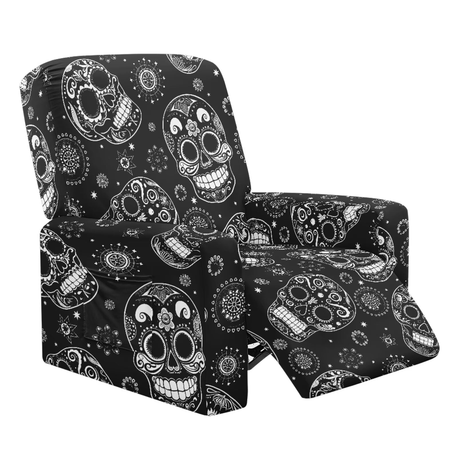 Psesaysky Black Sugar Skull Pattern Recliner Sofa Covers 4 Pieces ...